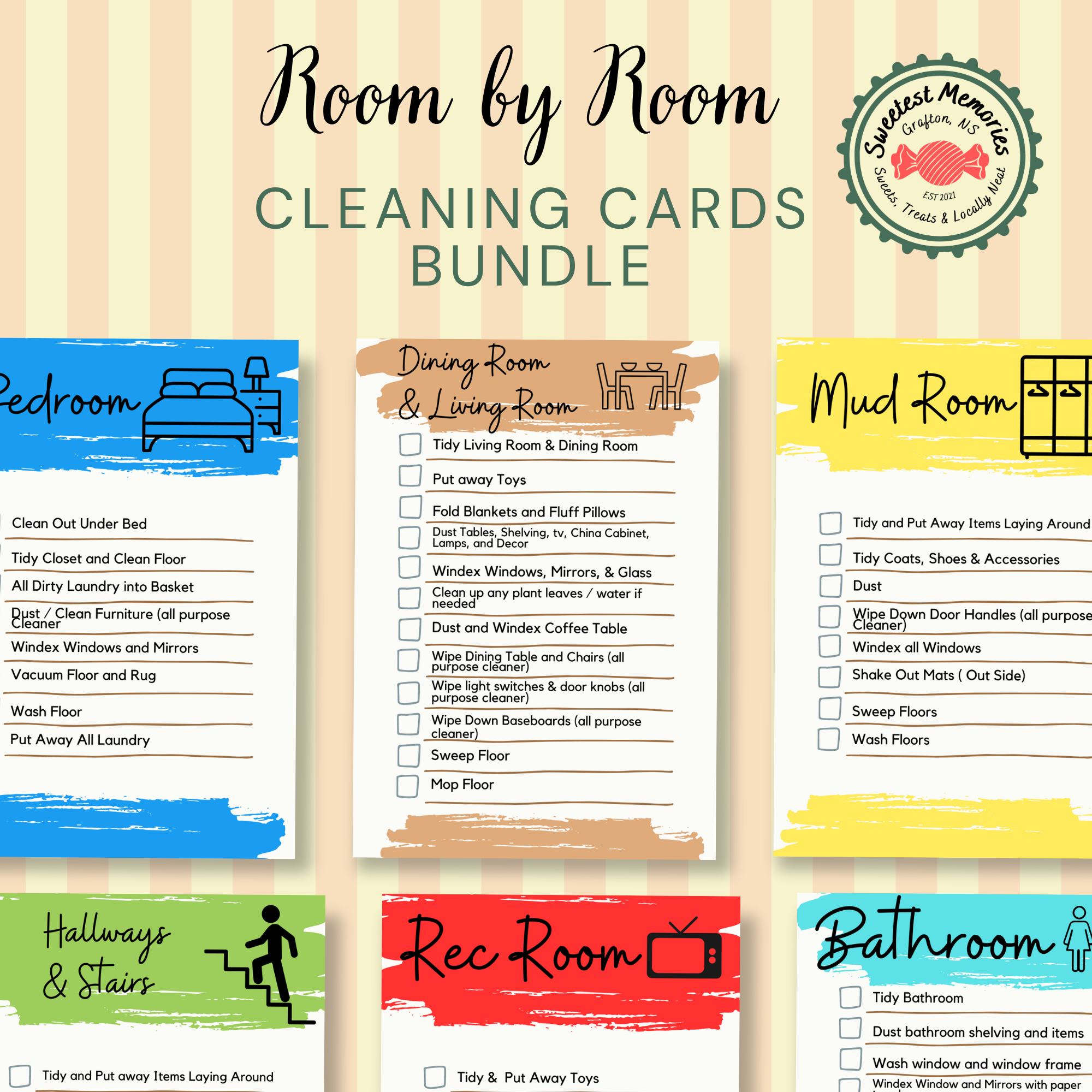 Room by Room Cleaning Check List Cards for Kids | Sweetest Memories